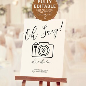 Oh Snap Sign Wedding Disposable Camera Sign Photo, Editable Photo Guest ...