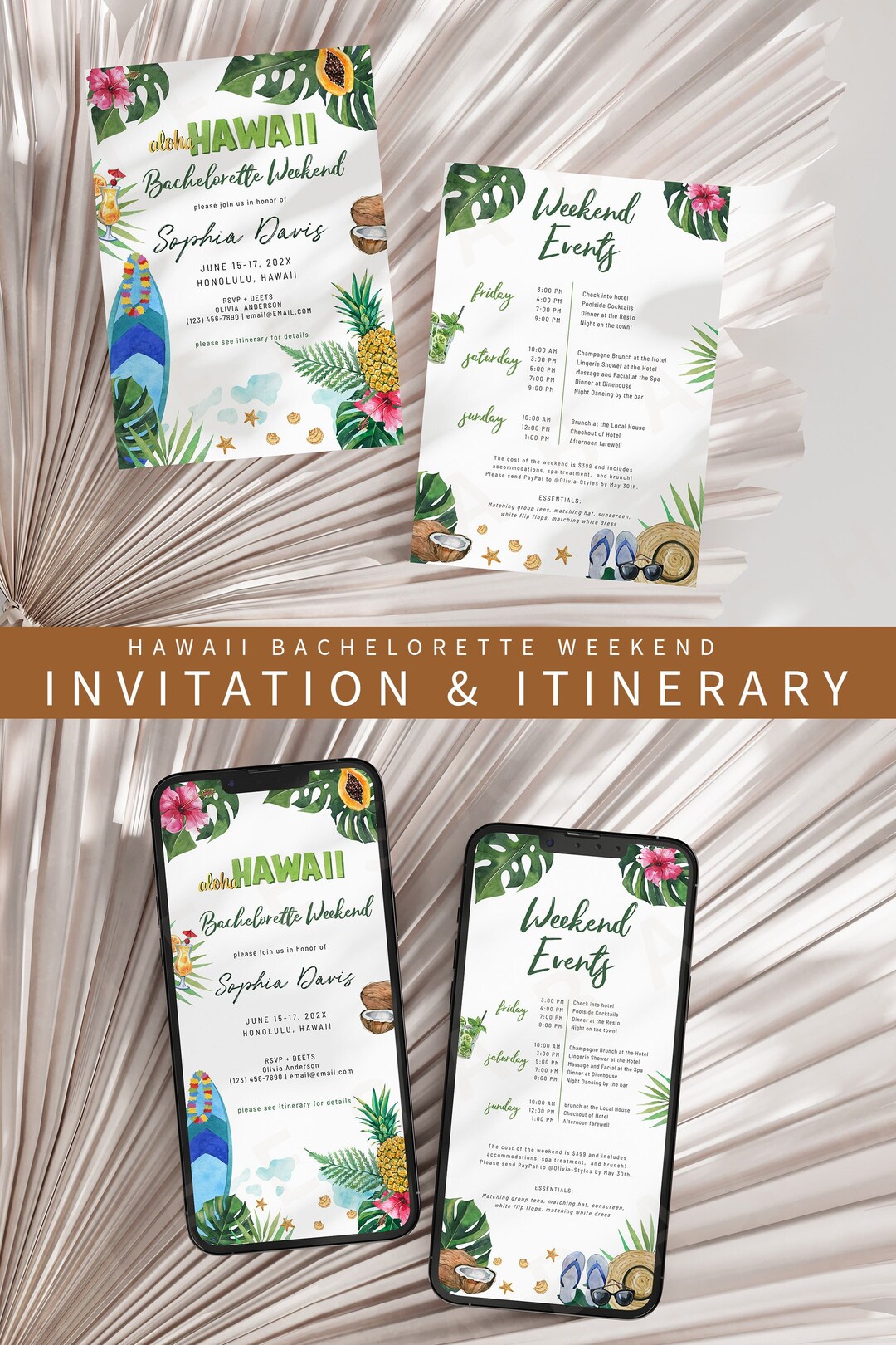 Hawaii Digital Wedding Invitation, Palm Beach Weekend Bachelorette ...