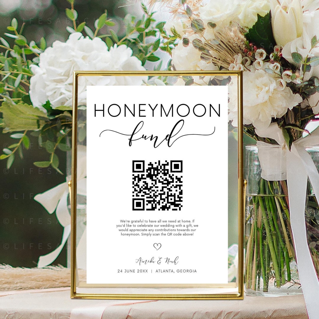 Honeymoon Fund QR Sign, Custom Minimalist Venmo Code Wedding Signage ...