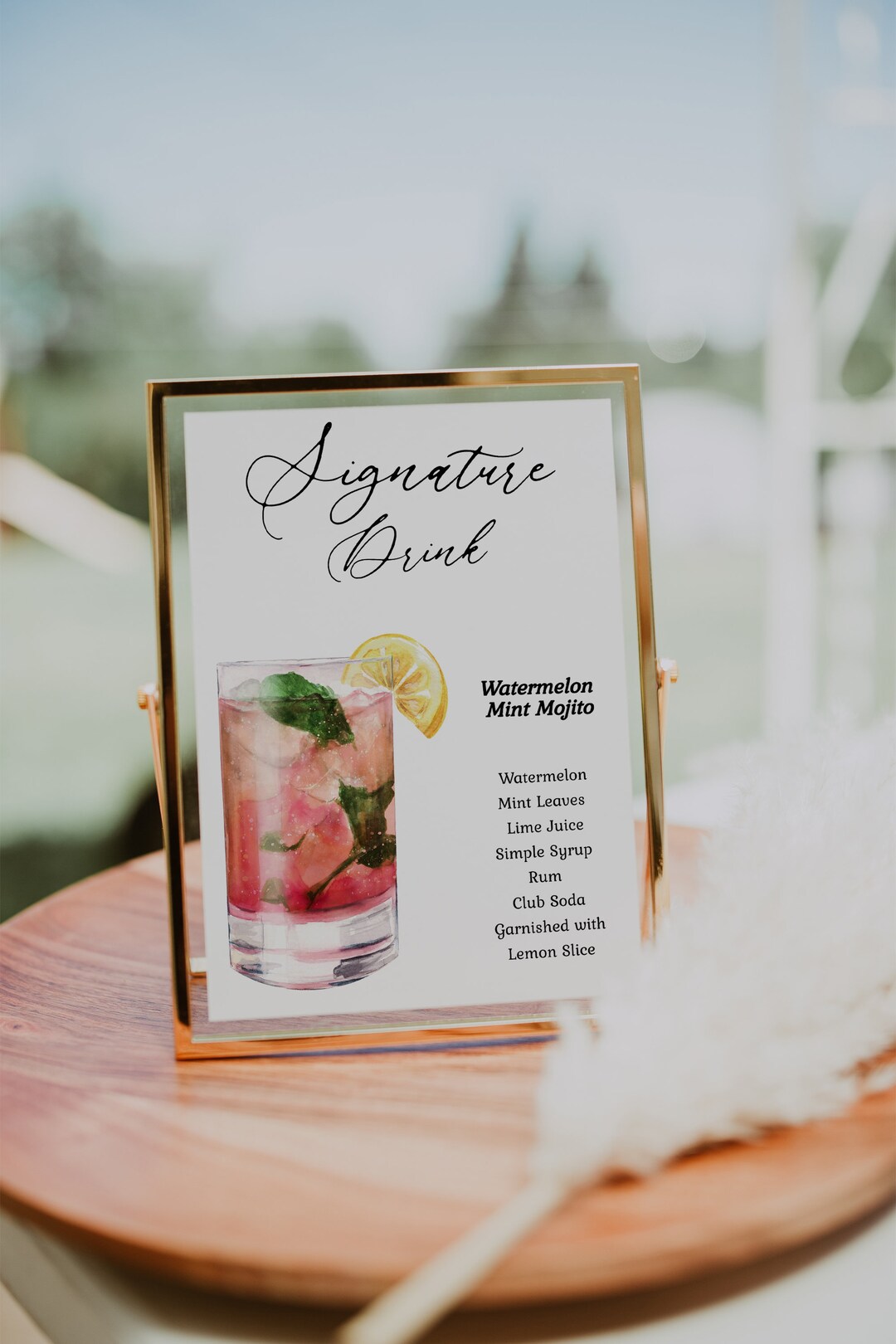 Modern Watermelon Mint Mojito Signature Drink Cocktail Sign. Wedding ...