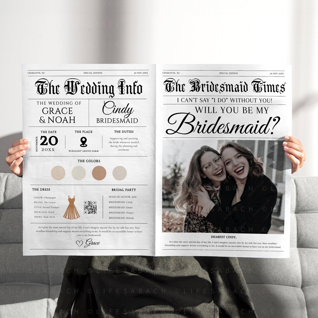 Bridesmaid Proposal Newspaper Bouquet, Editable the Bridesmaid Times ...