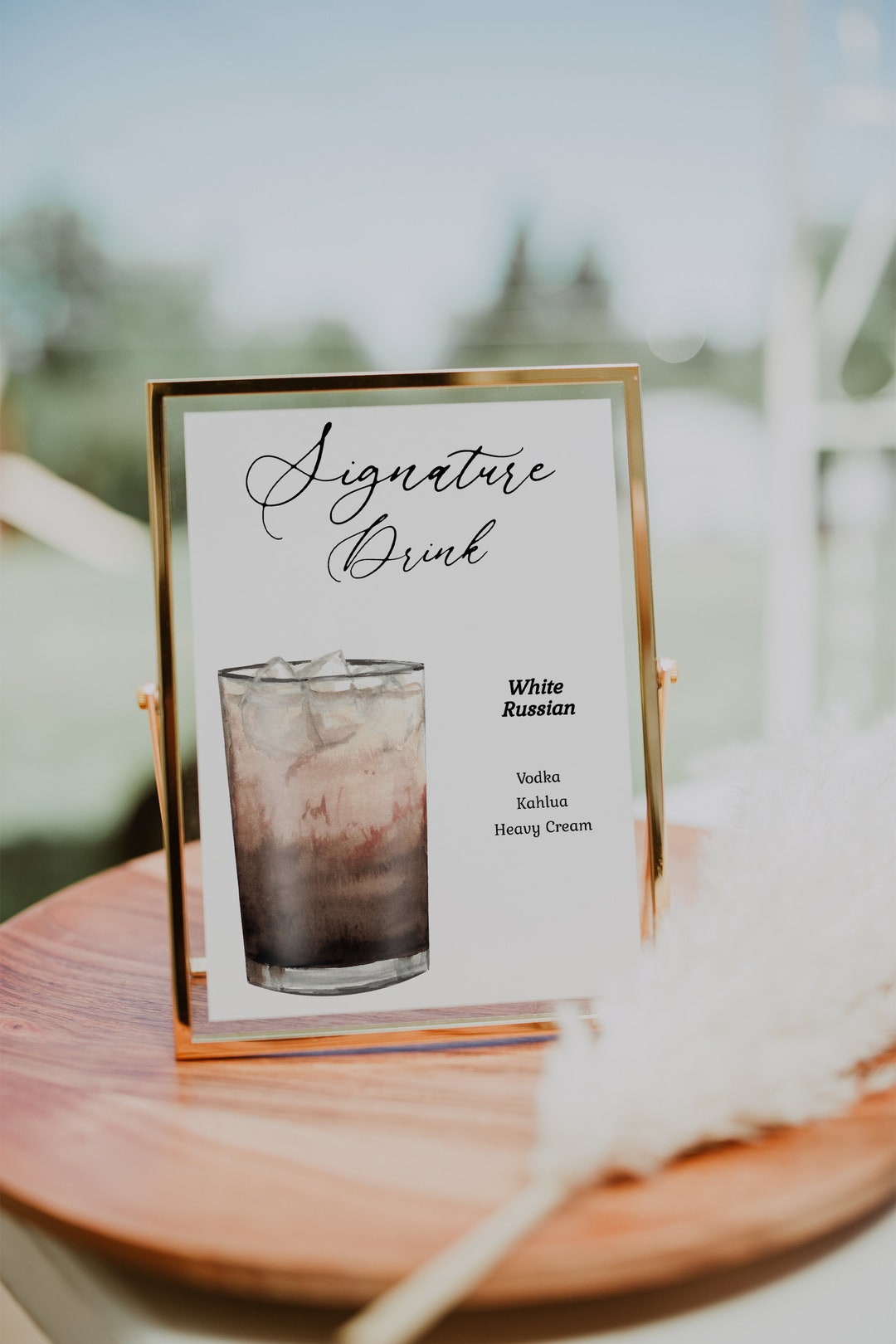 Modern White Russian Signature Drink Cocktail Sign. Wedding Sign ...