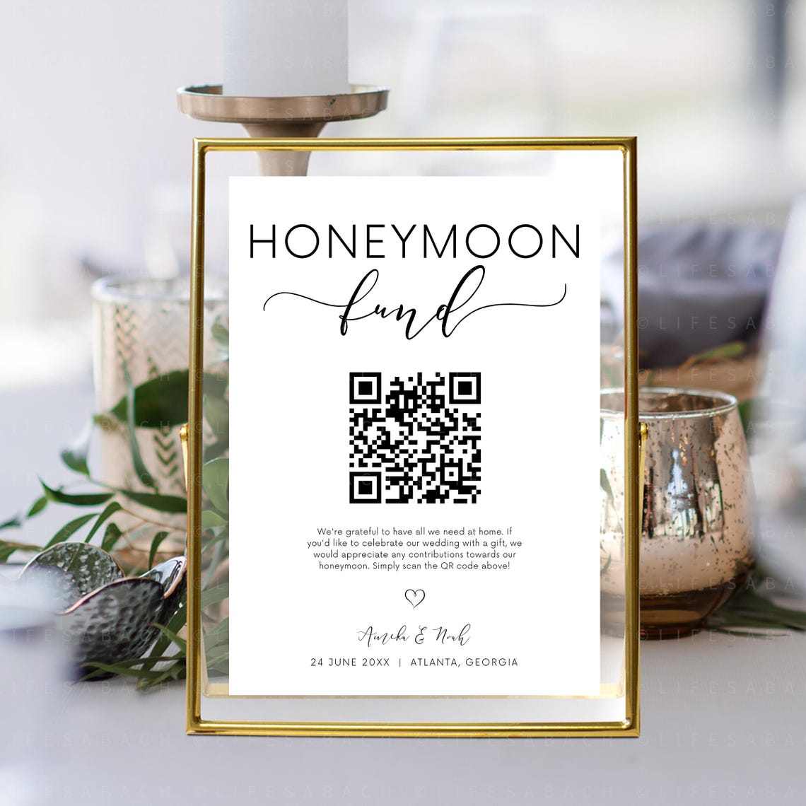 Honey Moon Fund, Editable Modern Minimalist Wedding QR Code for ...