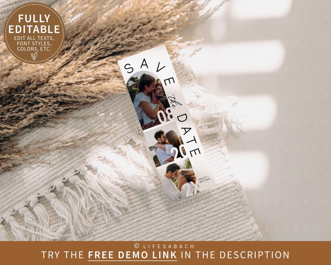 Save the Date Photo Strip, Editable CORJL Couple Pictures Arch, Wedding ...