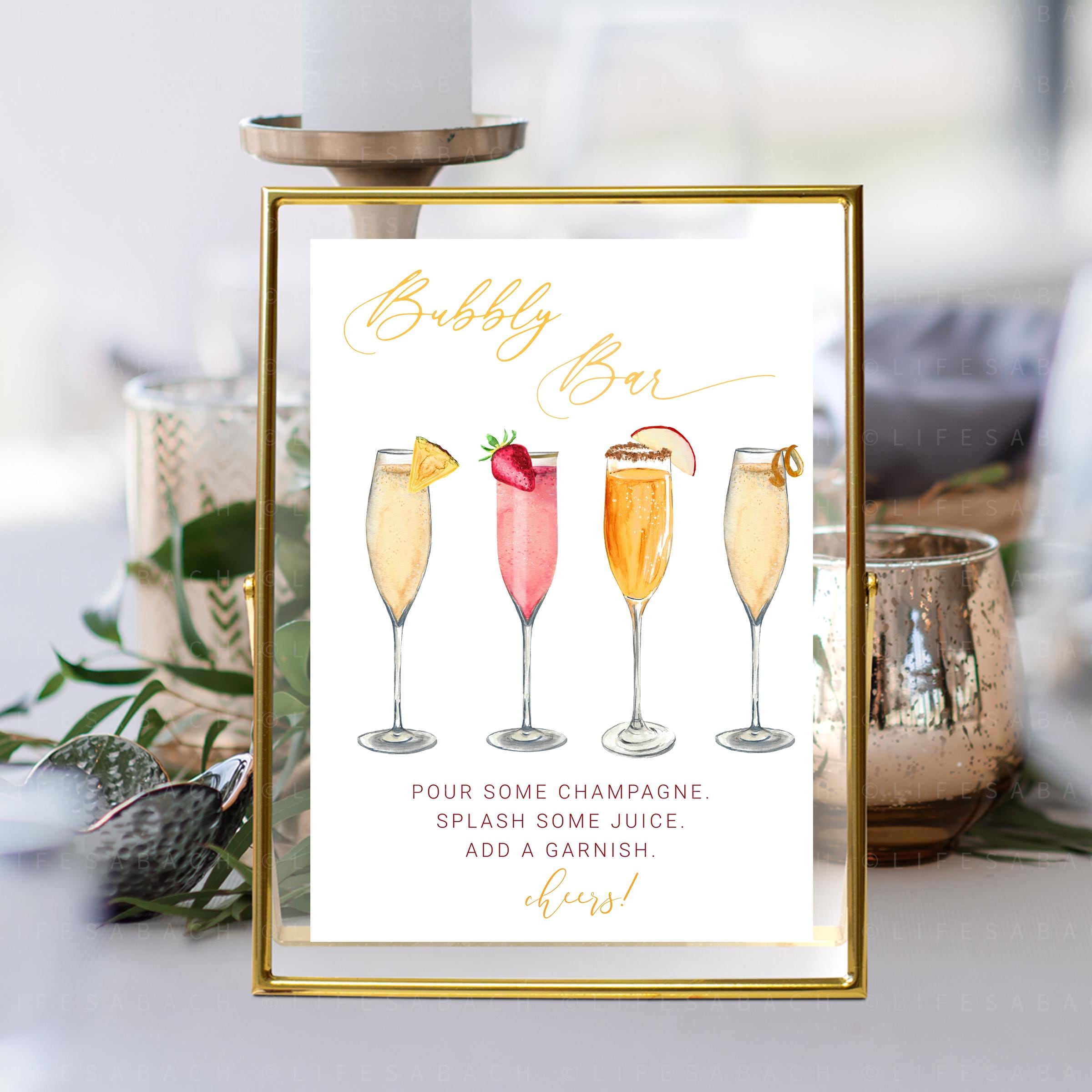 Bubbly Welcome Sign, Modern Wedding Drinks Bar Signage Printable ...