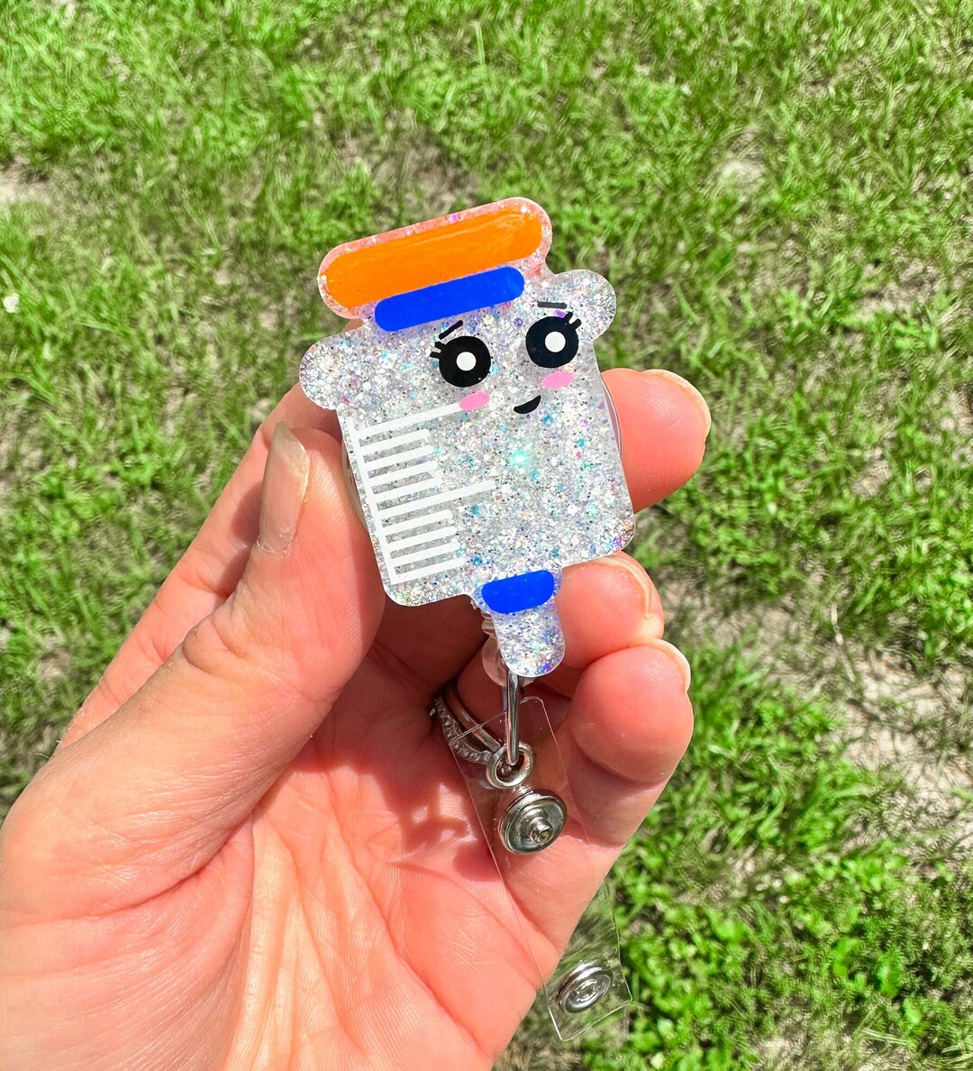 Glitter Acrylic Syringe Badge Reel, Alligator Swivel Clip - Etsy