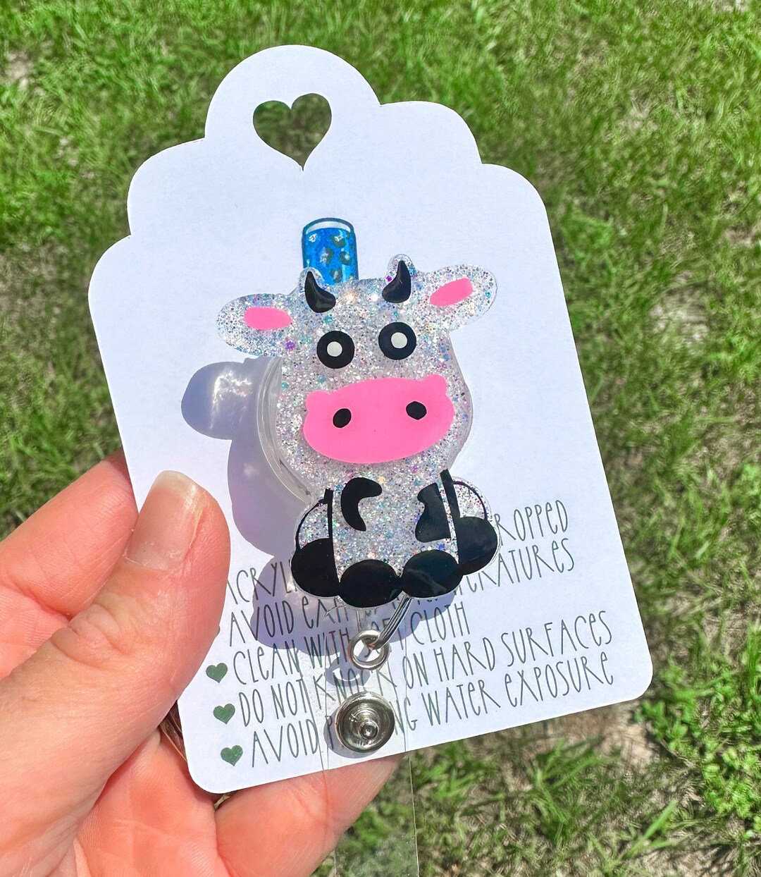 Cute Glitter Cow Badge Reel - Etsy