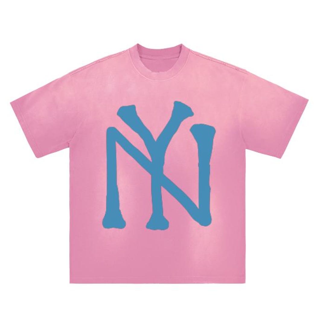 NY Logo New York Trendy Washed Distressed Drop Shoulder Crew Neck T ...