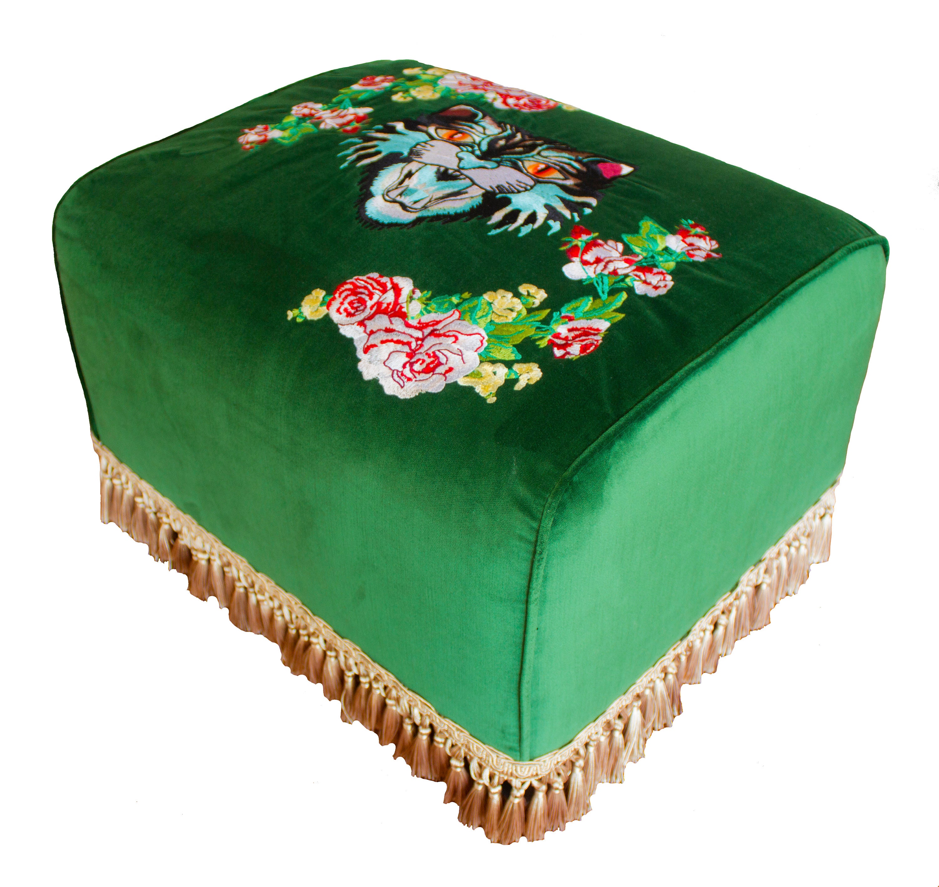 A Luxury Stylish Ottoman With a Tiger Embroidery Design Rectangular ...