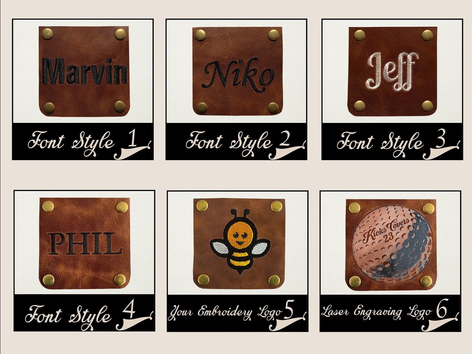 Personalized Leather Name Tag, Embroidery, Laser Engraving or Your Logo ...