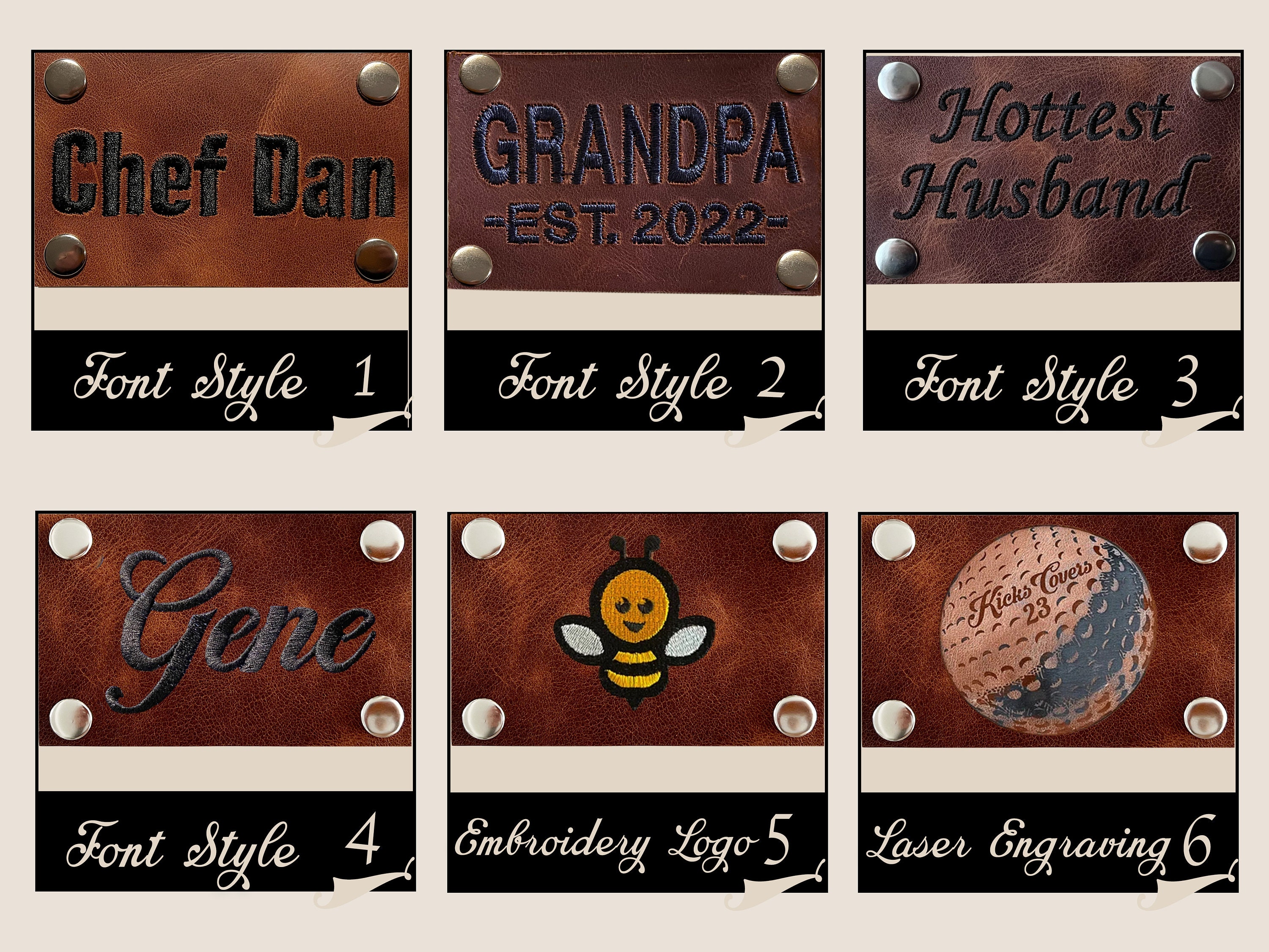 Personalized Leather Name Tag, Embroidery, Laser Engraving or Your Logo ...