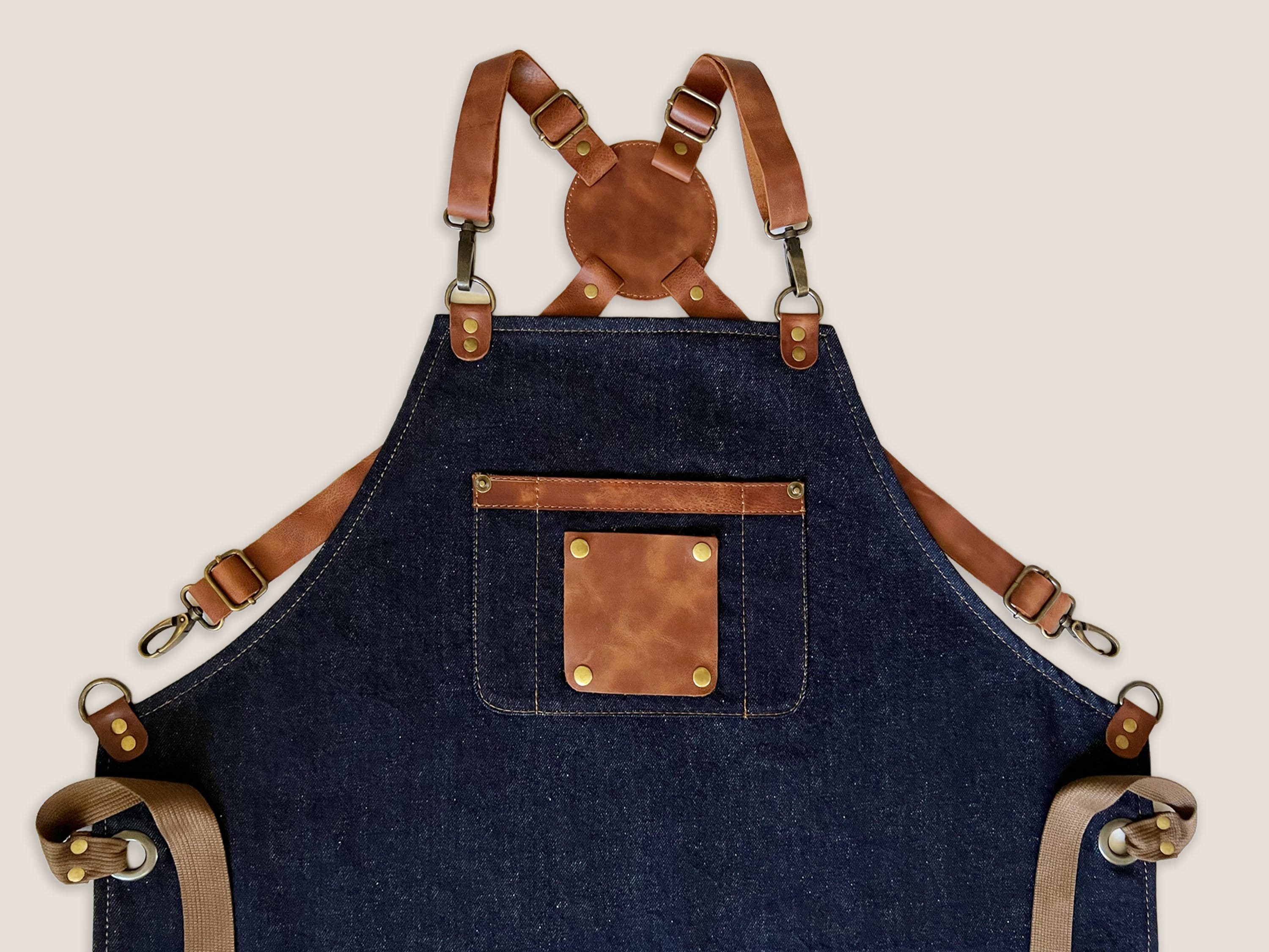 Denim Apron, Leather Cross-back Adjustable Straps High-quality ...