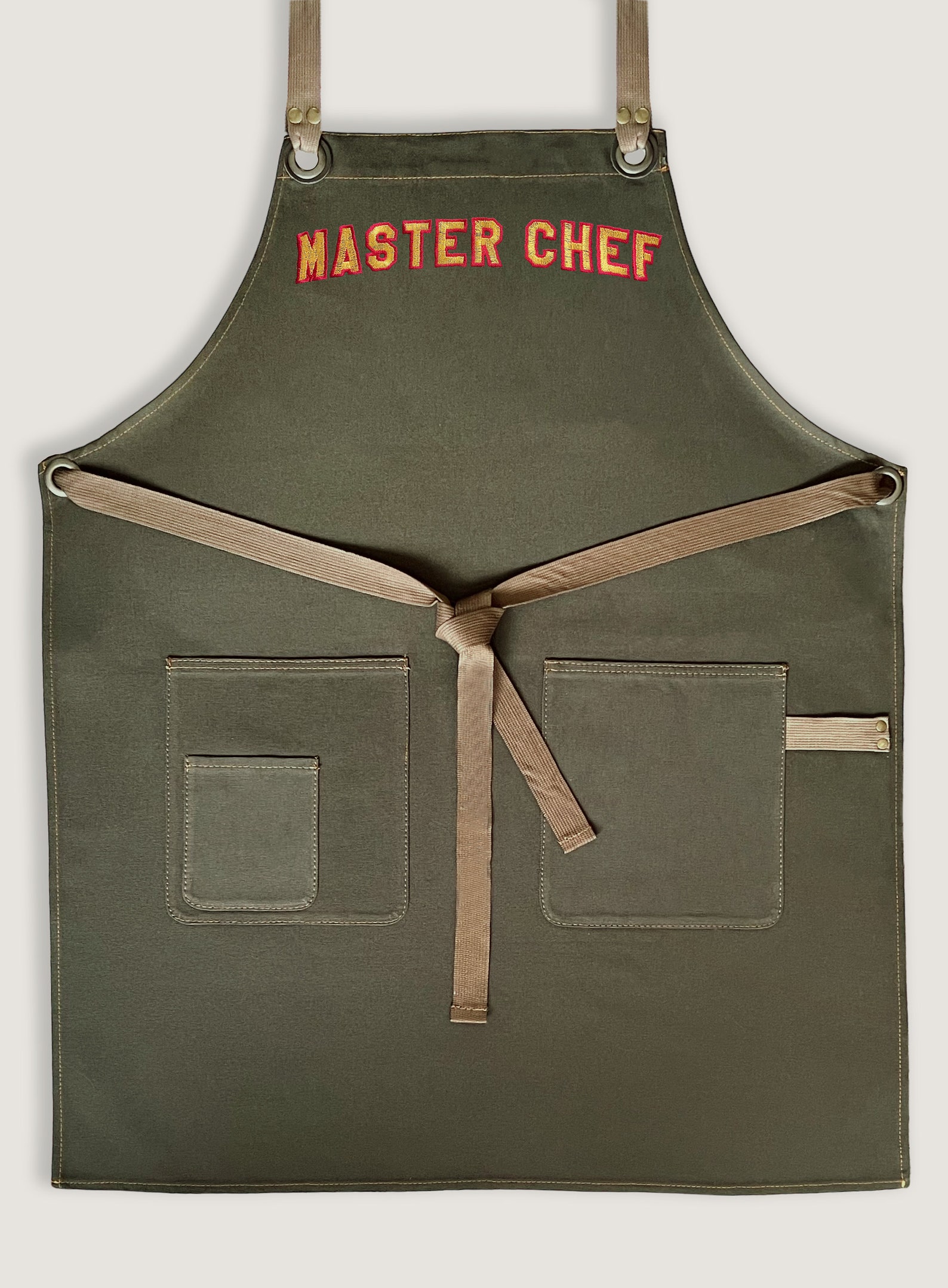 Apron for Women and Men. Personalized Leather Name Tag. Cellphone ...