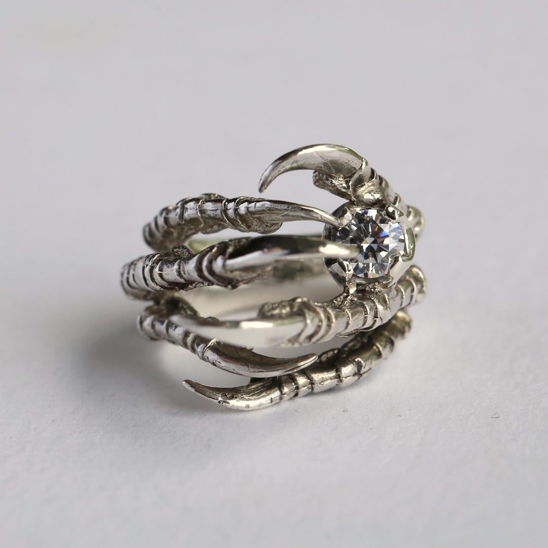 Sterling Silver Raven Claw Ring With 6mm Cubic Zirconia , Adjustable ...