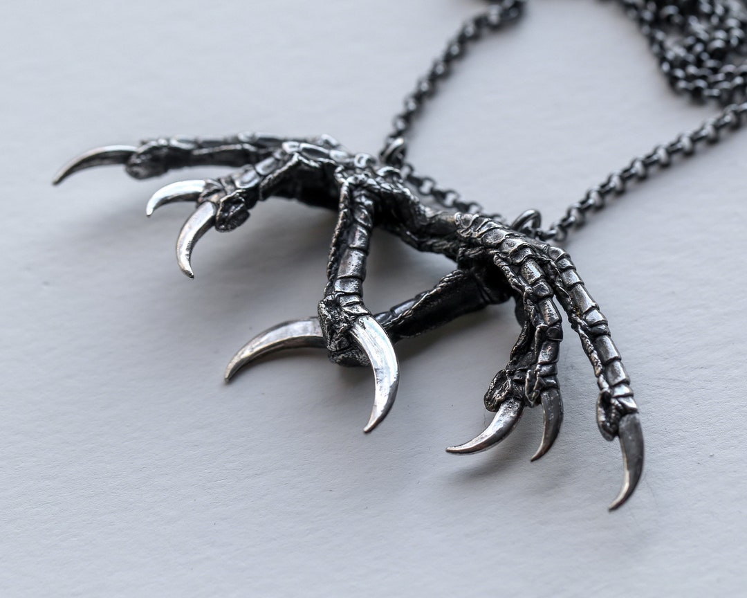 Dark Silver Bird Claw Necklace, Sterling Silver Crow Foot, Celtic Rawen ...