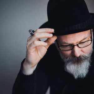 Cool Mens Ring, Geometric Shaped Glass With Square Silver Band, Chunky ...