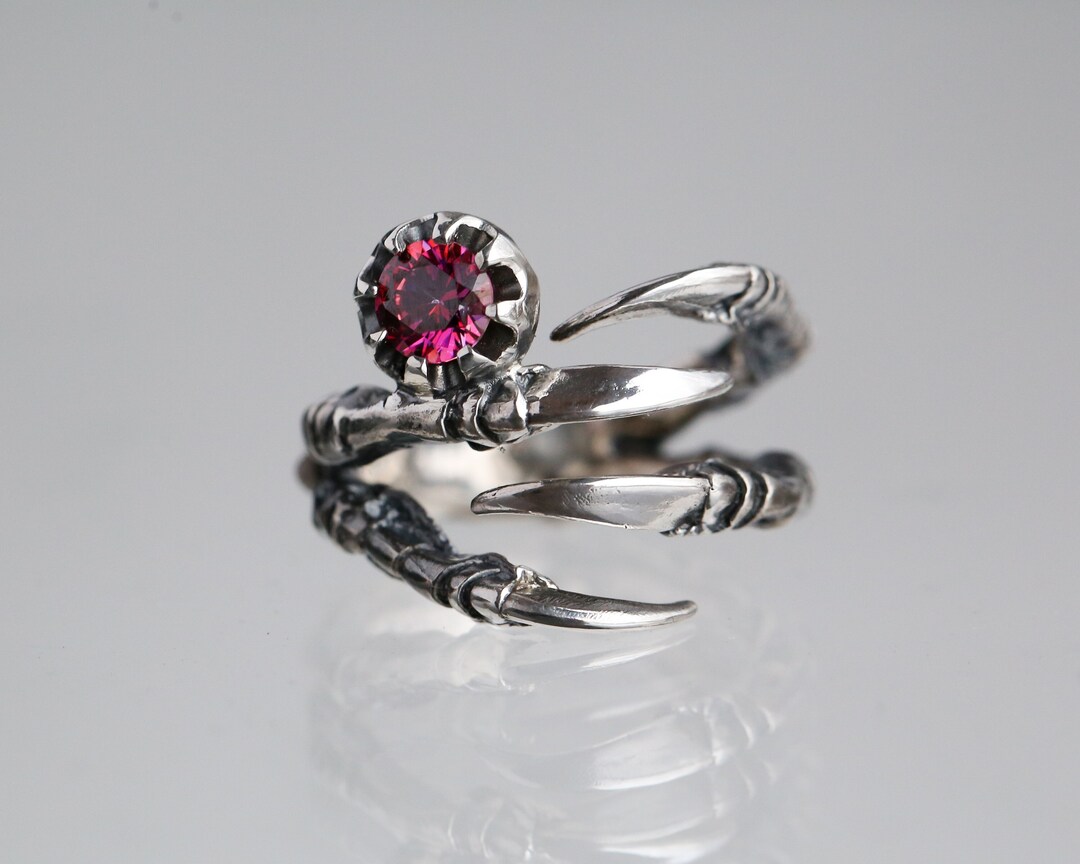 Rustic Silver Ring With Cubic Zirconia, Bird Claw Talon Ring, Unique ...