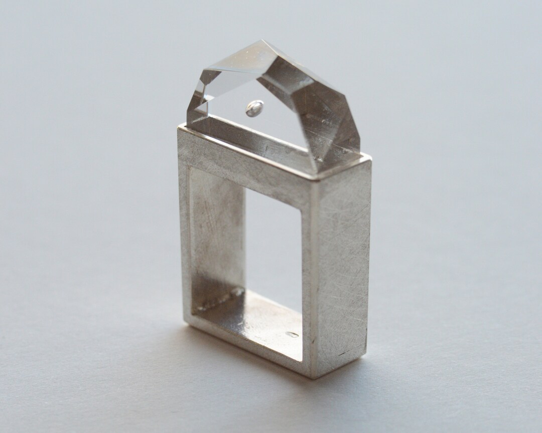 Cool Mens Ring, Geometric Shaped Glass With Square Silver Band, Chunky ...