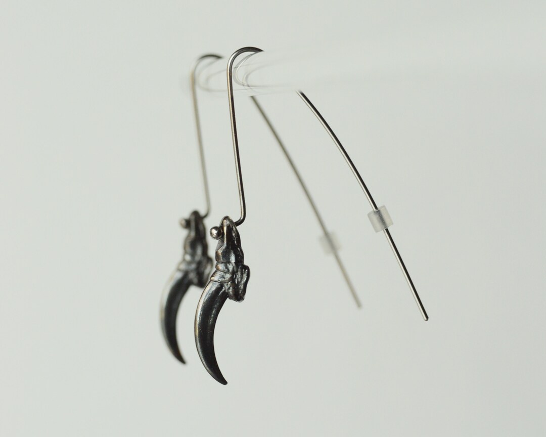Talon Earrings, Witchy Style Hooks, Punk Goth Black Silver Accessory ...