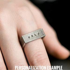 Cool Mens Ring, Geometric Shaped Glass With Square Silver Band, Chunky ...