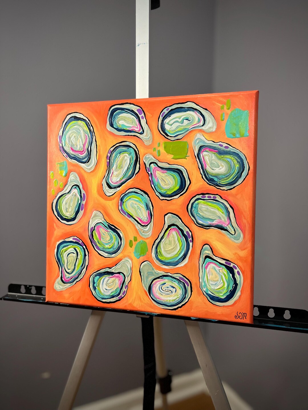 12x12 Colorful Oyster Shells Painting With Orange and Yellow Background ...
