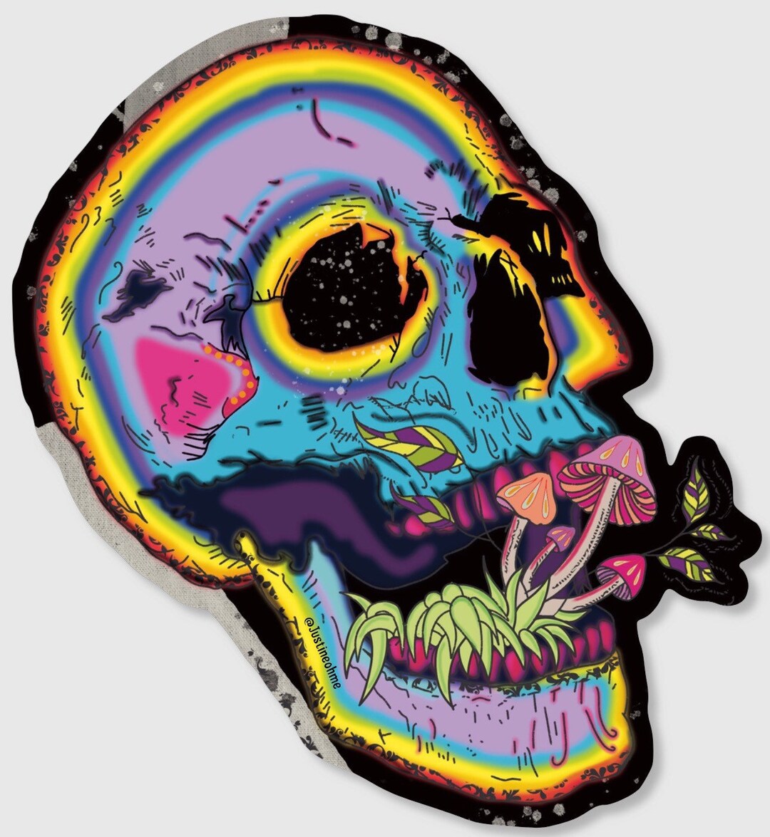 Trippy Colorful Skull and Mushroom Sticker Decal - Weatherproof and ...