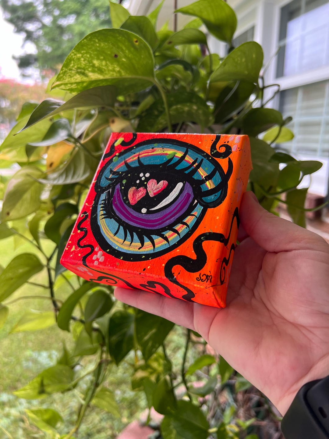 4x4 Neon Trippy Pretty Abstract Love Eye With Hearts and Squiggles ...