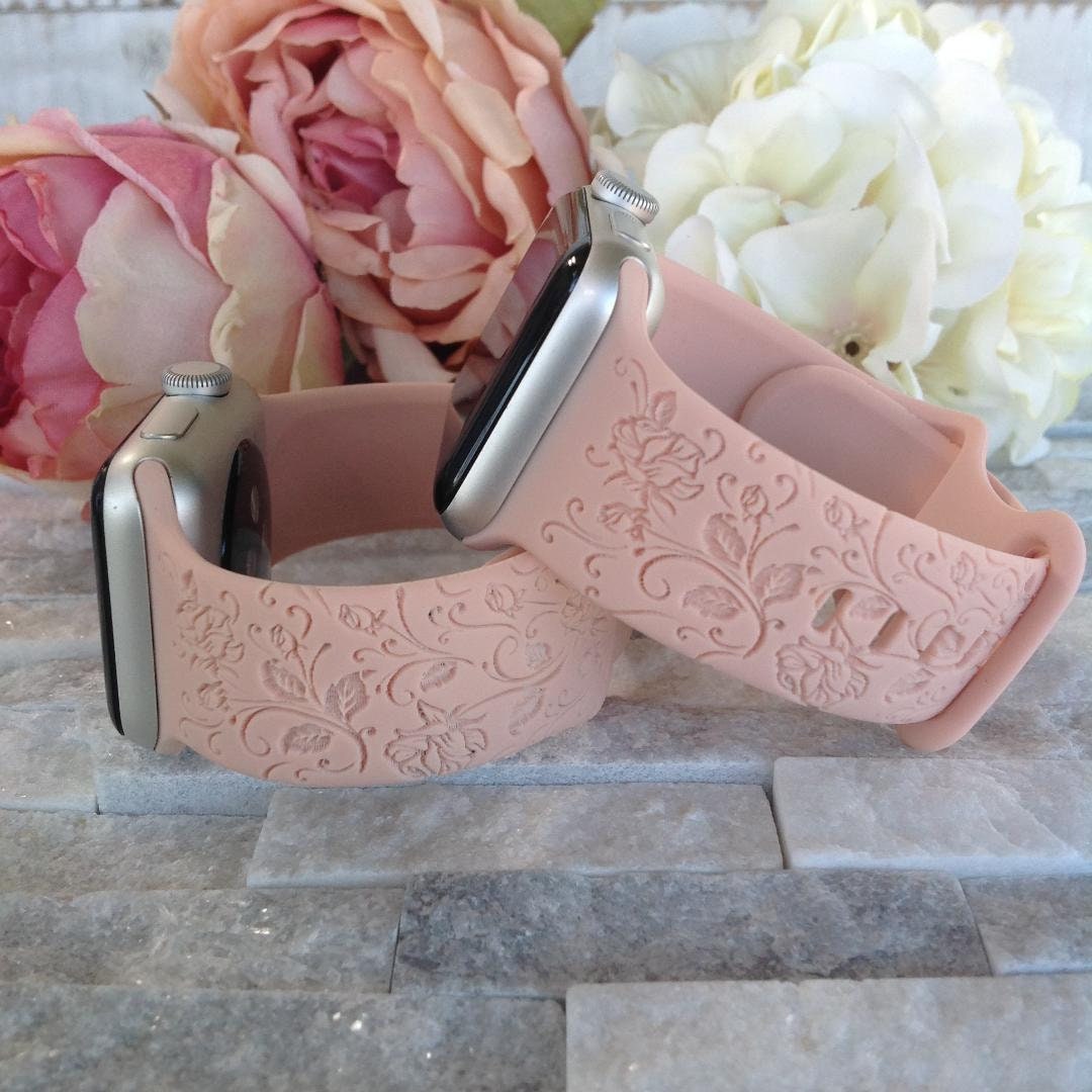 Engraved Flower Watch Band 38mm Custom Watch Band 40mm Floral Watch ...