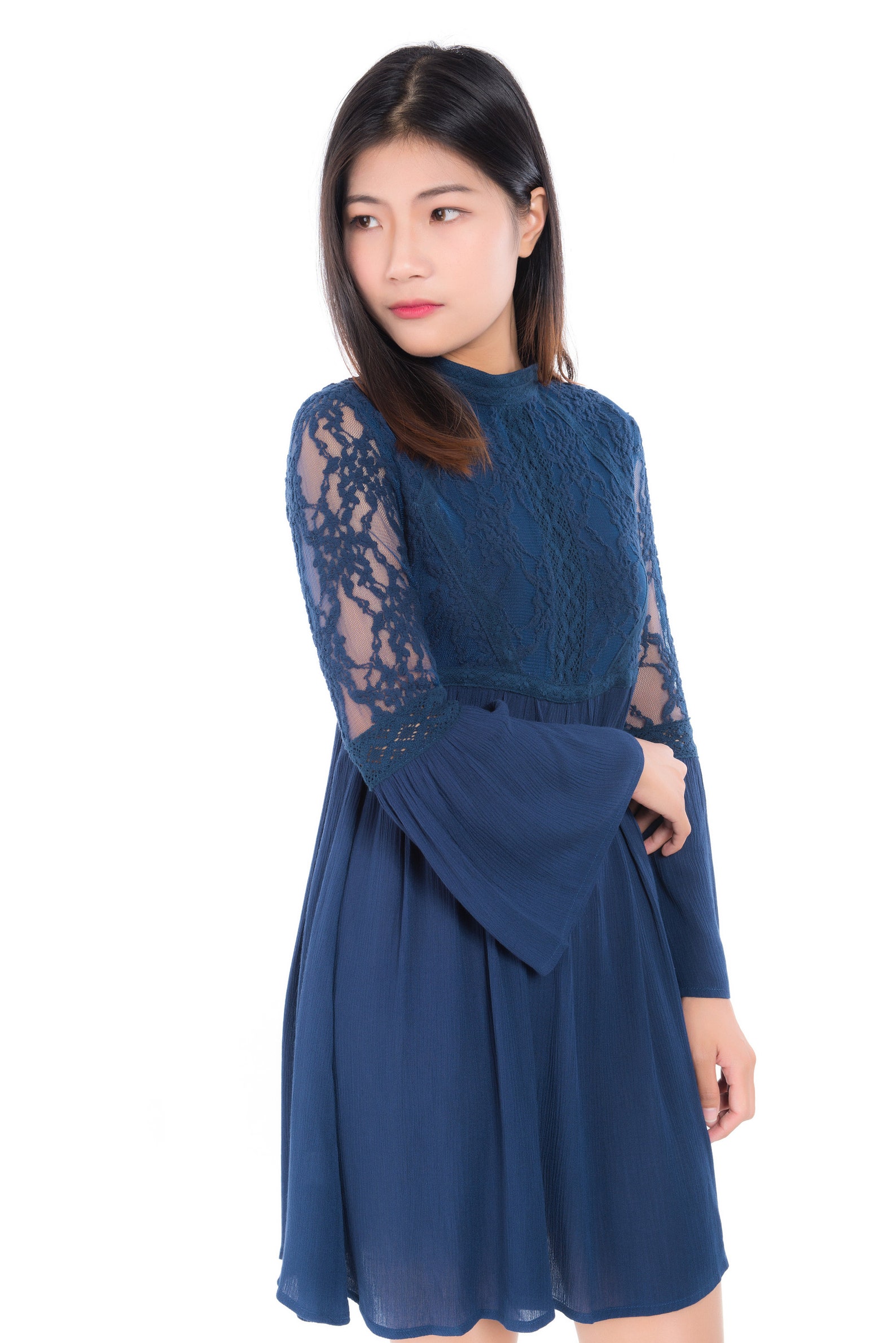 Women’s Bohemian Tunic Dress Lace Long Sleeve A-line Swing Bell Sleeve ...
