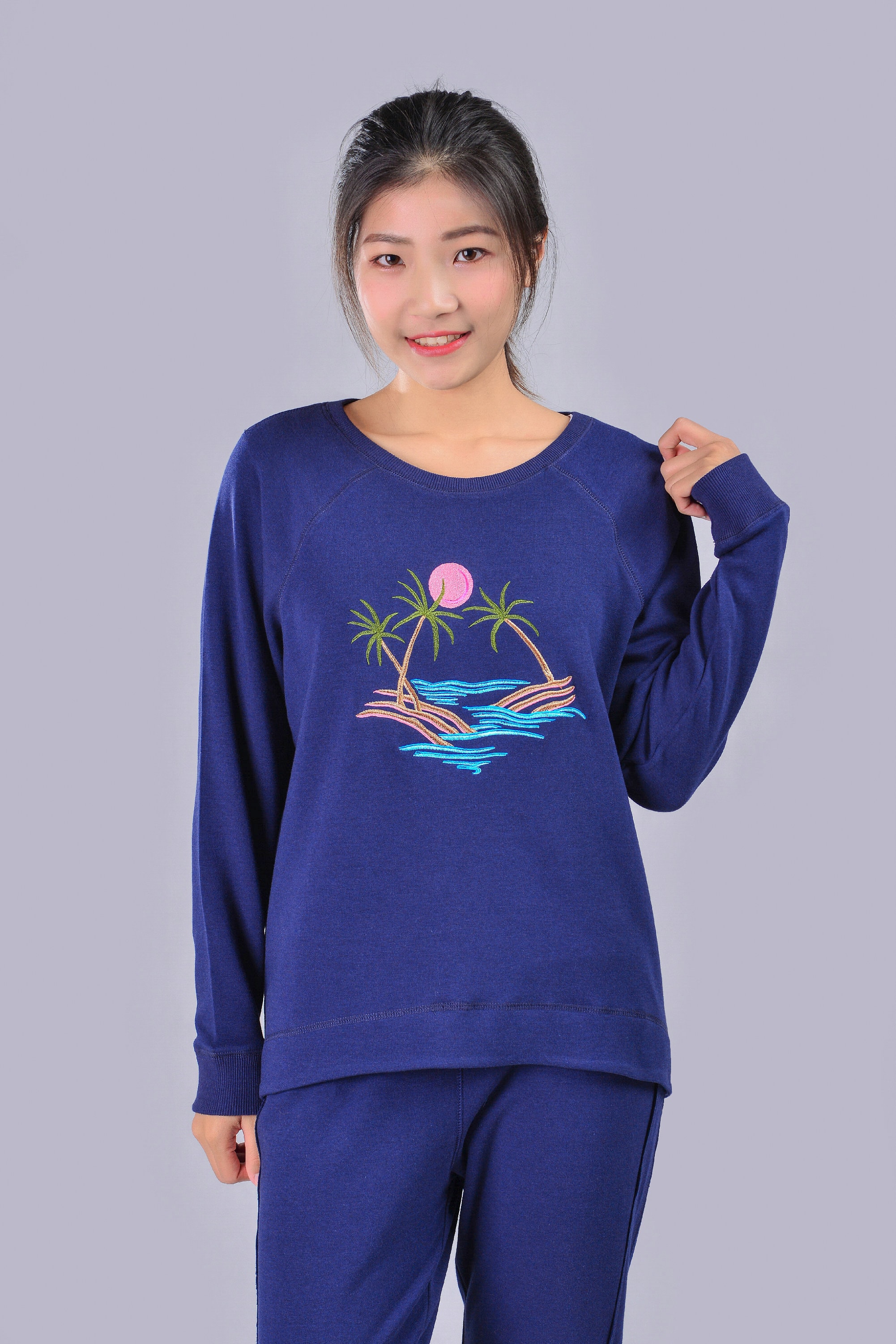 Womens Sweater Sets Blue Embroidered Soft Fleece Long Sleeve - Etsy Denmark