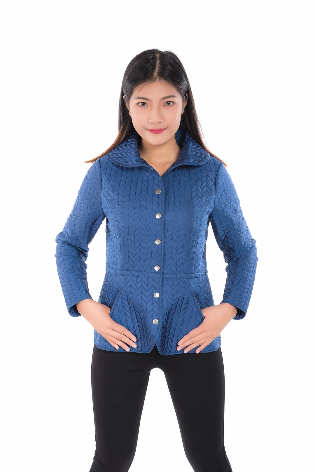 Women’s Jacket Quilted Collared Fitted Short Coat With Pocket - Etsy