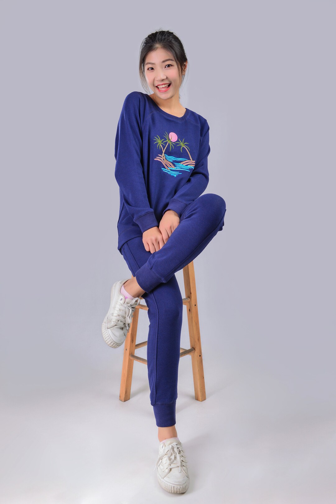 Womens Sweater Sets Blue Embroidered Soft Fleece Long Sleeve - Etsy Denmark