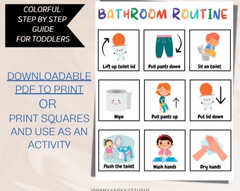 Step by Step Bathroom Routine and Potty Training Chart and Cards ...