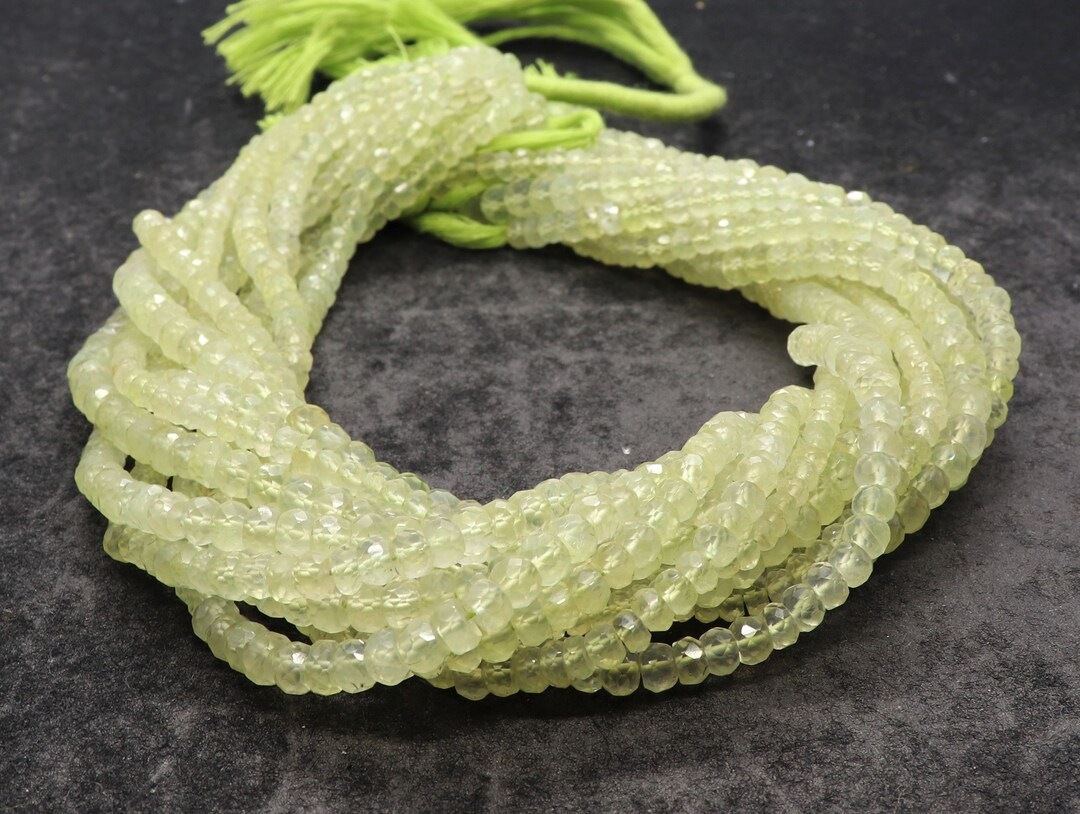 AAA Natural Prehnite Faceted Rondelle Beads, 4-5 MM Green Prehnite ...
