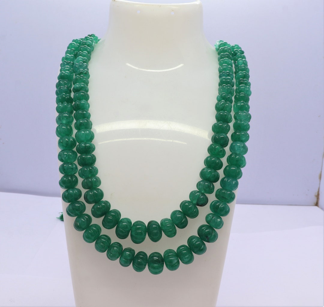 AAA Natural Emerald Barrel Hand Carved Rondelle Necklace, Emerald ...