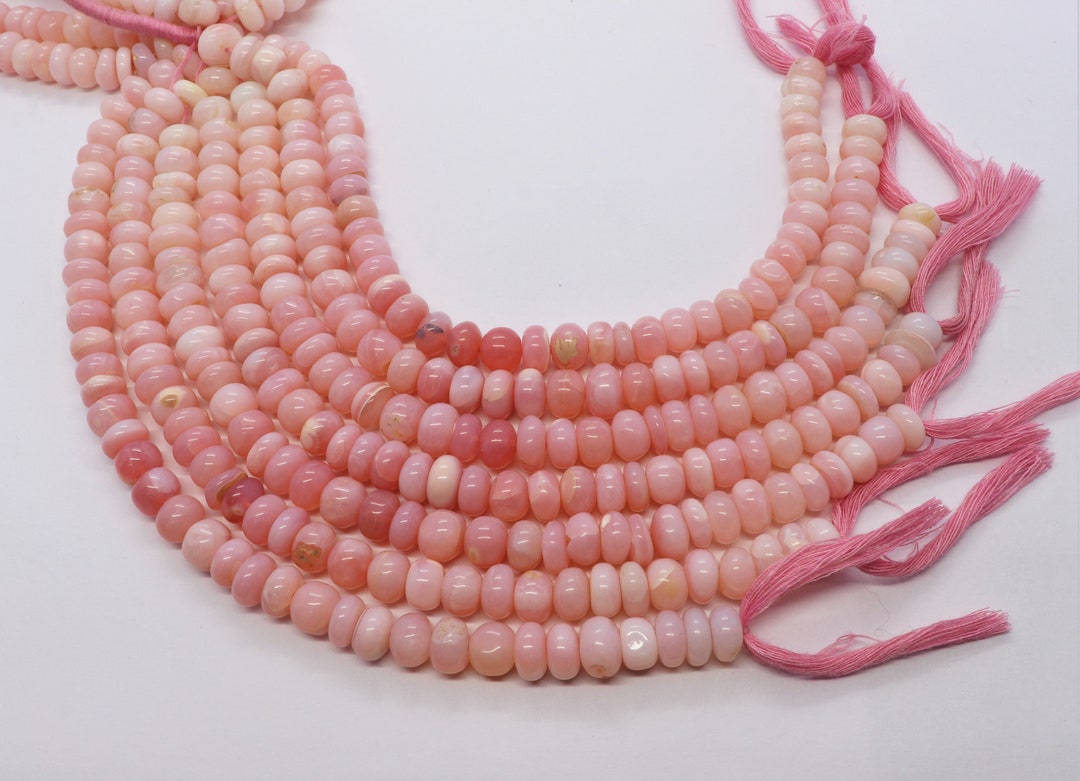 AAA Natural Shaded Pink Opal Smooth Rondelle Beads, 8-9 MM Pink Opal ...