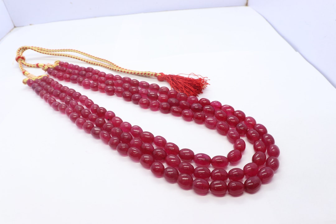 3 Strand AAA Natural Ruby Quartz Smooth Oval Beads Necklace, 8x11 MM ...