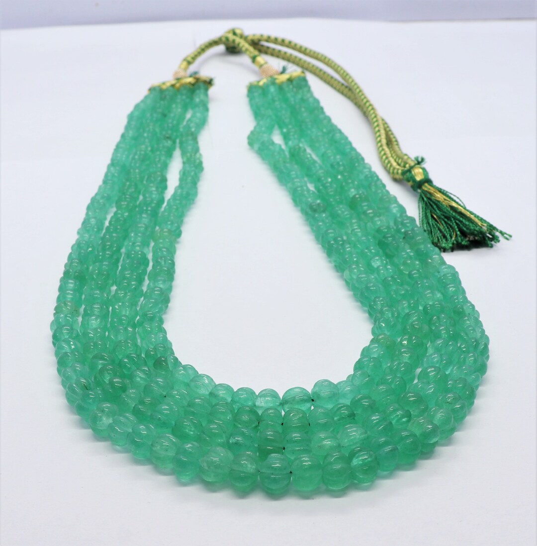 Russian Emerald Beryl Rondelle Necklace, Emerald Beryl Carving Beads ...