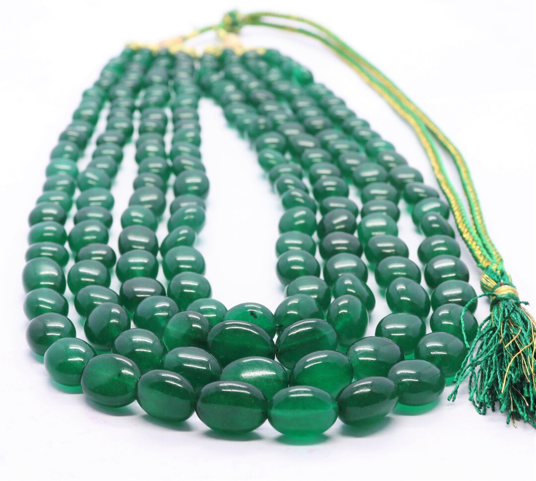 4 Strand AAA Emerald Quartz Smooth Oval Beads Necklace, 6x8 MM Emerald ...