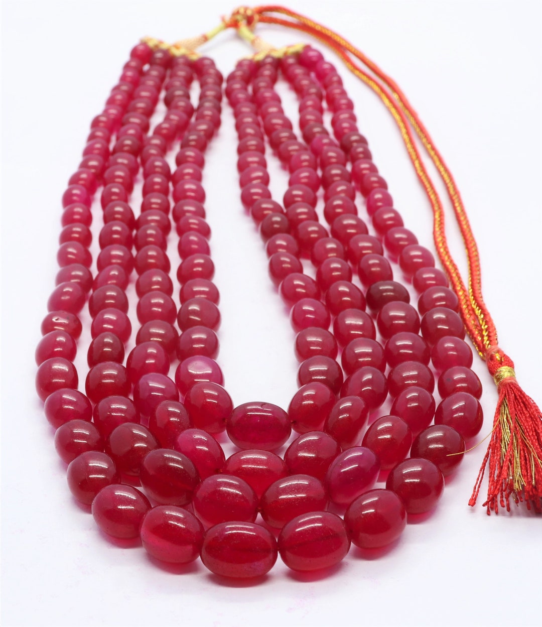 4 Strand AAA Natural Ruby Quartz Smooth Oval Beads Necklace, 6x8 MM ...