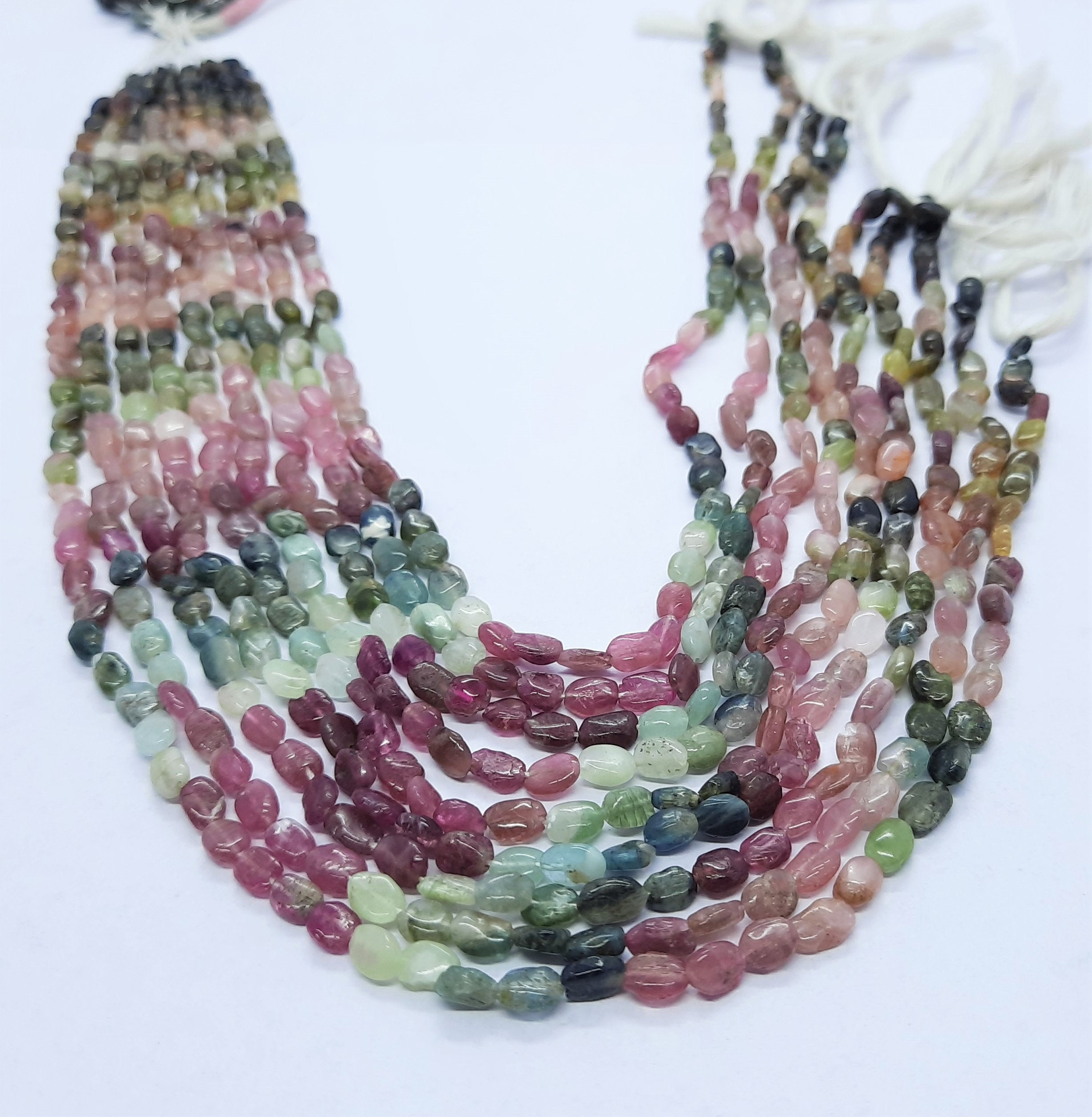 5 Strand AAA Natural Multi Tourmaline Smooth Oval Beads 4x6 | Etsy