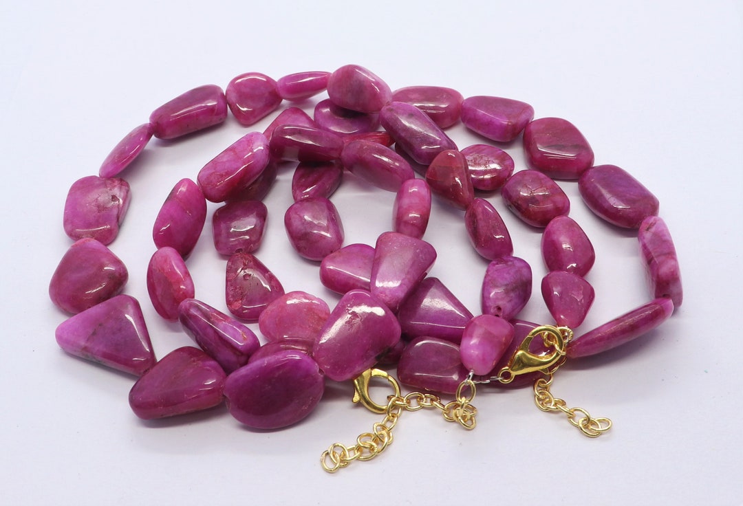 AAA Ruby Smooth Nuggets Necklace, 16 Inch+ Fish Lock Dyed Ruby Nuggets ...