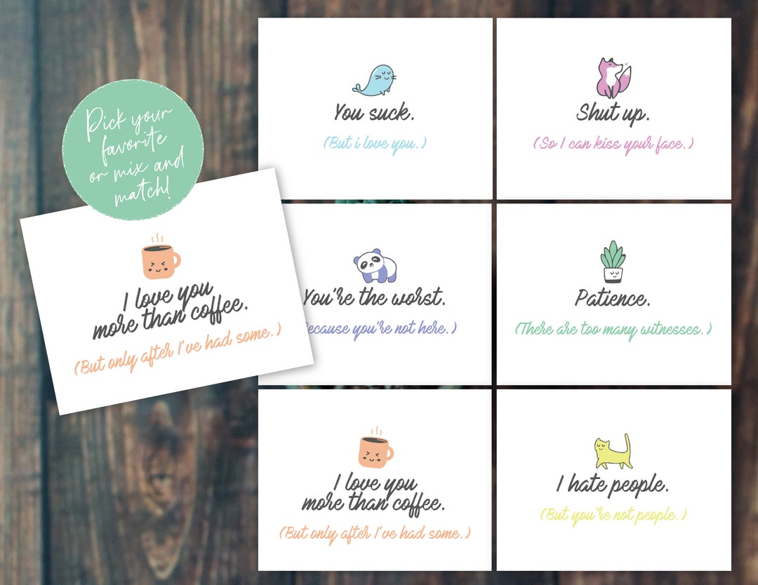 Sarcastic Card Pack, Funny Notecards, Snarky Cards, Rude Greeting Card ...