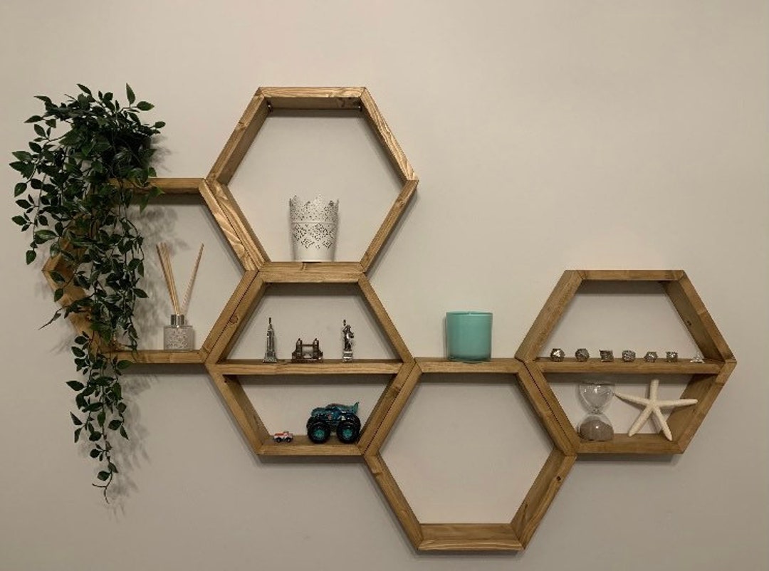 Hexagon Wall Shelf Honeycomb Shelf Shelving Unit Wooden Hexagon Shelf ...