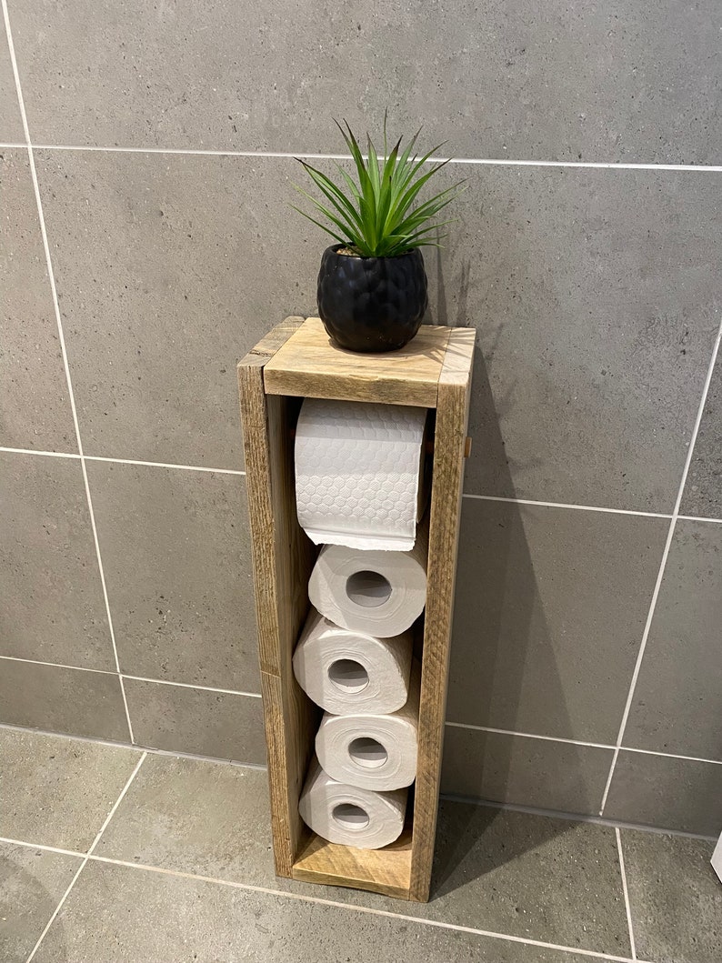 Handmade Wooden Toilet Roll Holder With Shelf Free Standing - Etsy
