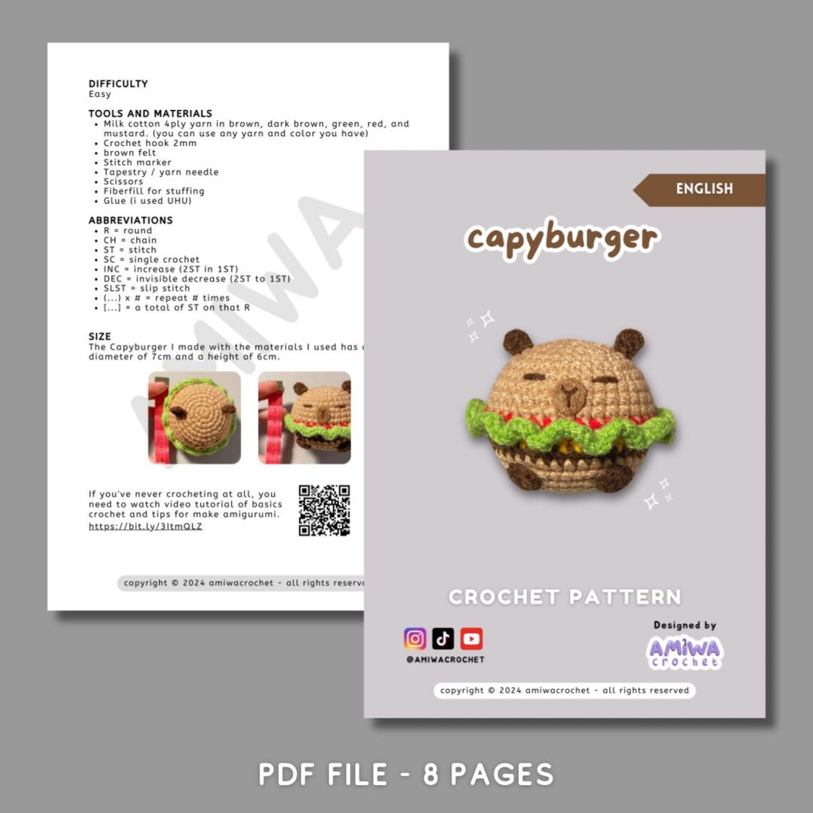 PDF : Capyburger Capybara Crochet Pattern, Animal Crochet Pattern ...