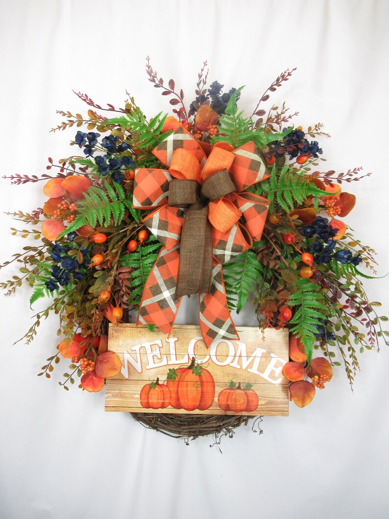 Fall Grapevine Floral Welcome Wreath for Front Door, Fall Seasonal ...
