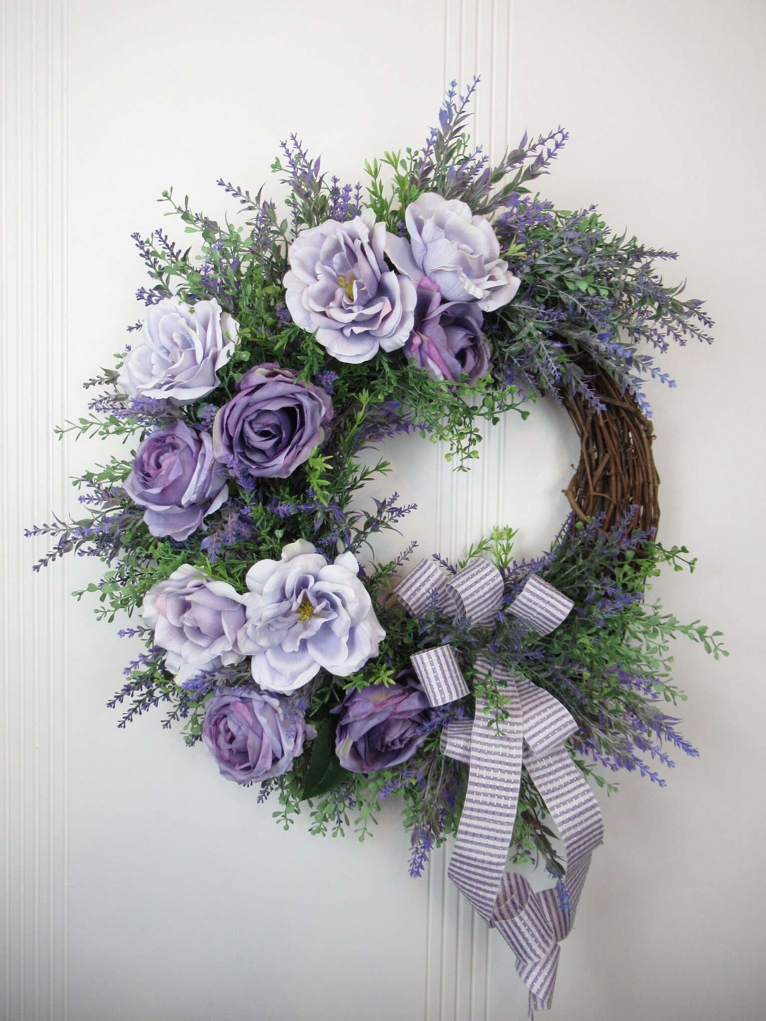 Purple Rose & Lavender Wreath: Summer Floral Grapevine Door Decor - Etsy