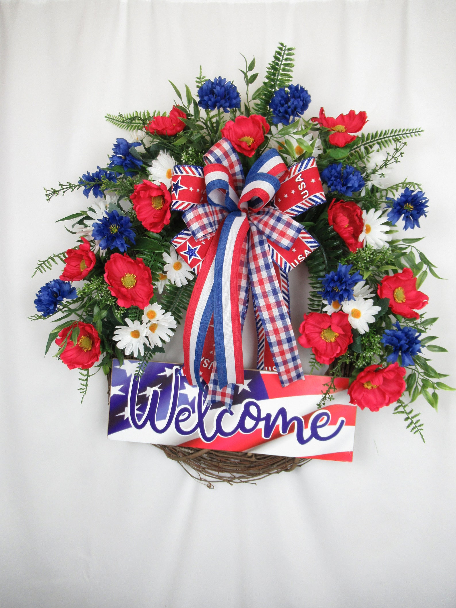 Patriotic Wreath for Front Door Summertime Everyday Wreath - Etsy