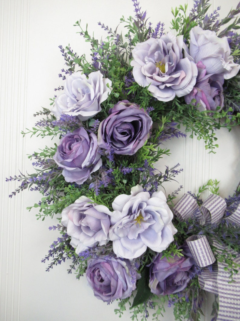 Purple Rose & Lavender Wreath: Summer Floral Grapevine Door Decor - Etsy